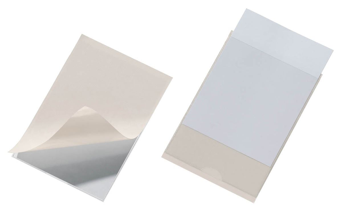 Durable POCKETFIX Self-Adhesive Clear Label Sleeve Pockets | 10 Pack